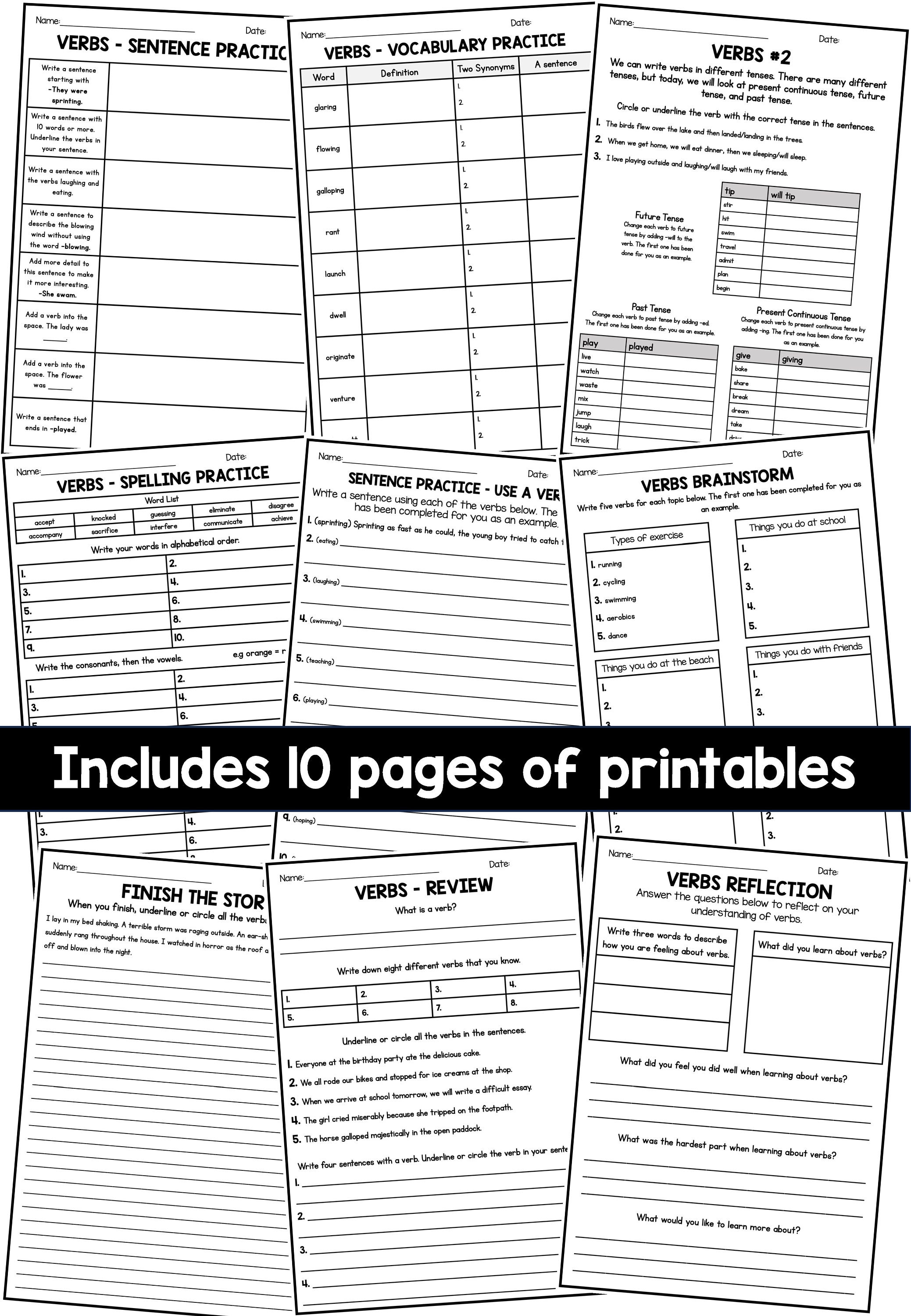 Verbs Mini Unit - Structured Worksheet Pack - Etsy