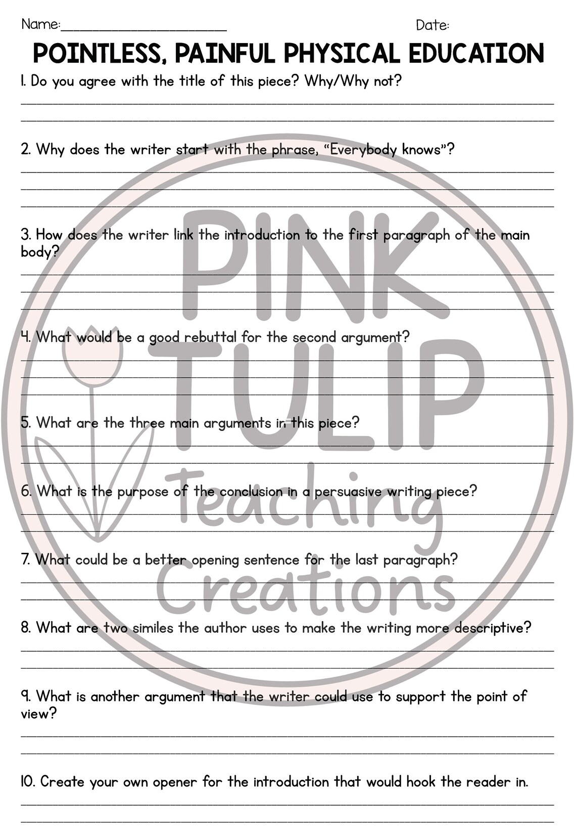 Persuasive Writing Comprehension - Pointless, Painful, Physical ...