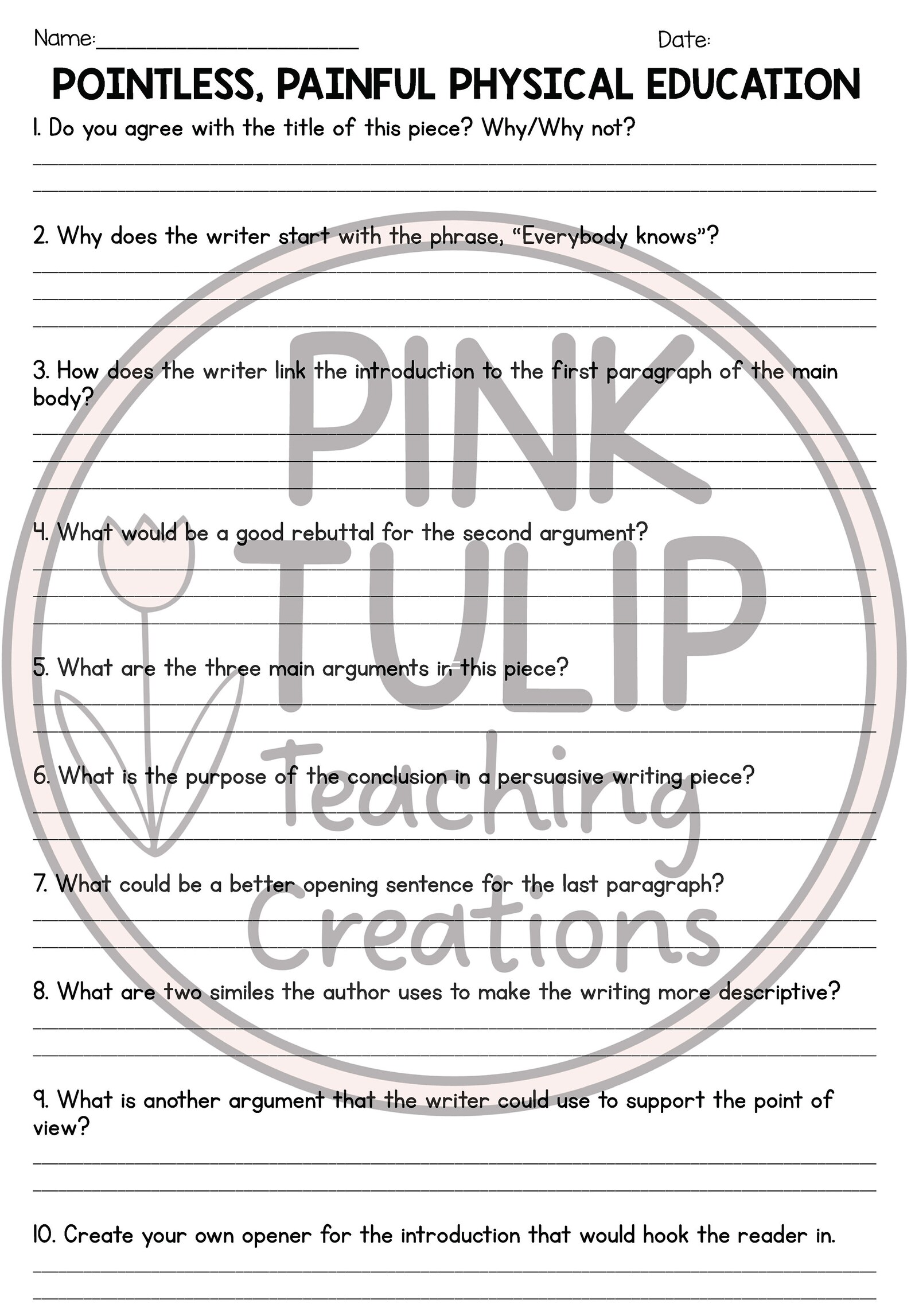 Persuasive Writing Comprehension - Pointless, Painful, Physical ...