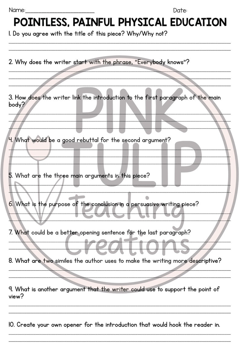 Persuasive Writing Comprehension - Pointless, Painful, Physical ...