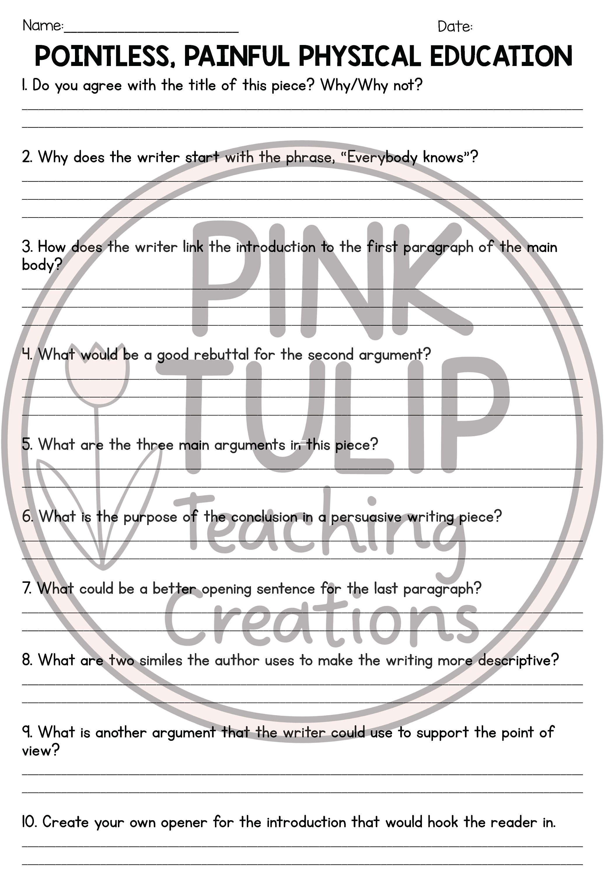 Persuasive Writing Comprehension - Pointless, Painful, Physical ...