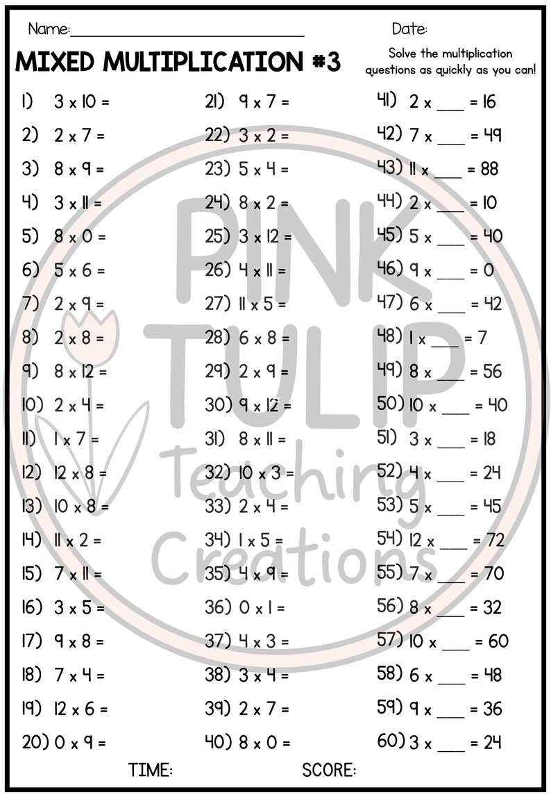 Multiplication Times Table Worksheets - Numeracy Warm Up - Etsy