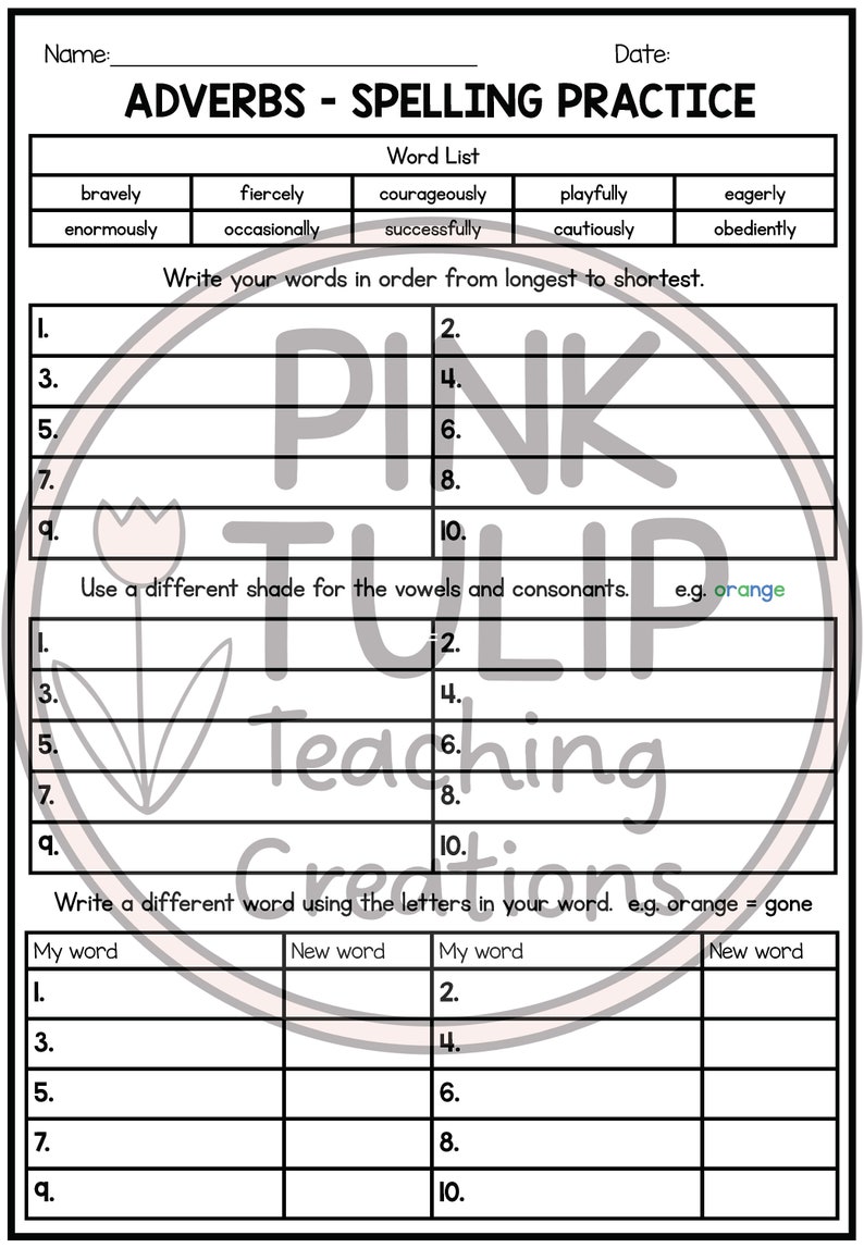 Adverbs Mini Unit Structured Worksheet Pack - Etsy