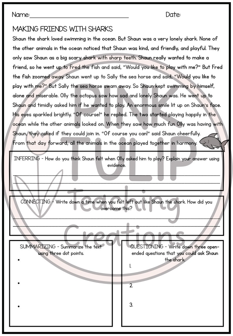 Comprehension Worksheets - Reading Strategies Set #7 - Etsy