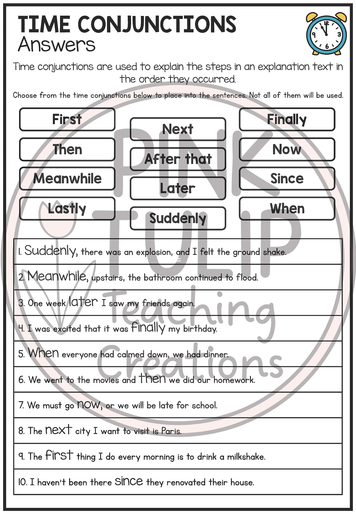 Time Conjunctions connectives Worksheets (Download Now) - Etsy