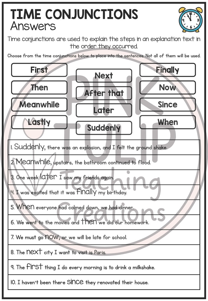 Time Conjunctions (connectives) Worksheets - Etsy