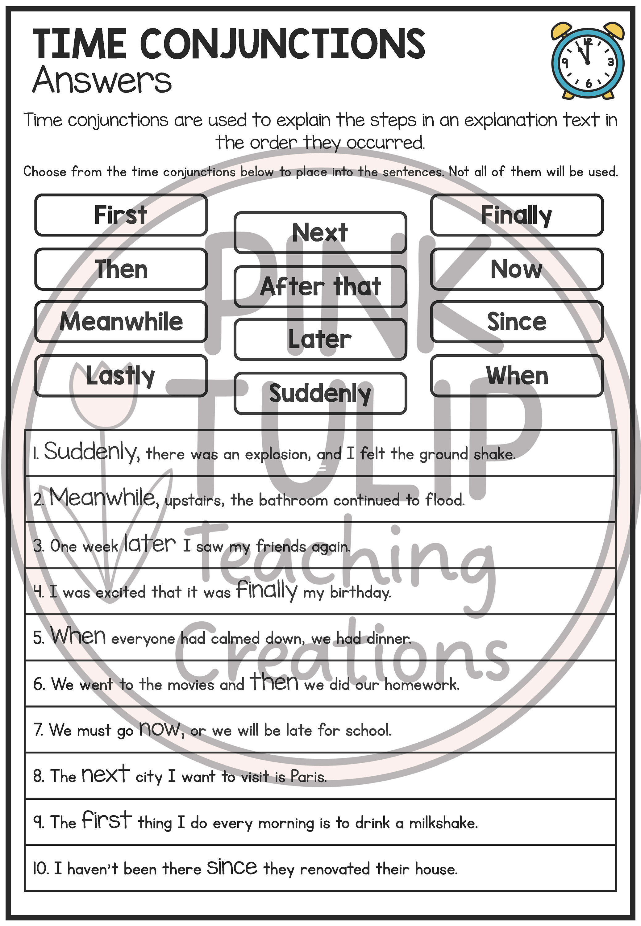 Time Conjunctions (connectives) Worksheets - Etsy