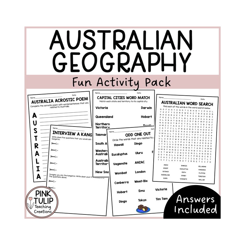 Australian Geography - Mini Fun Activity Pack - Etsy