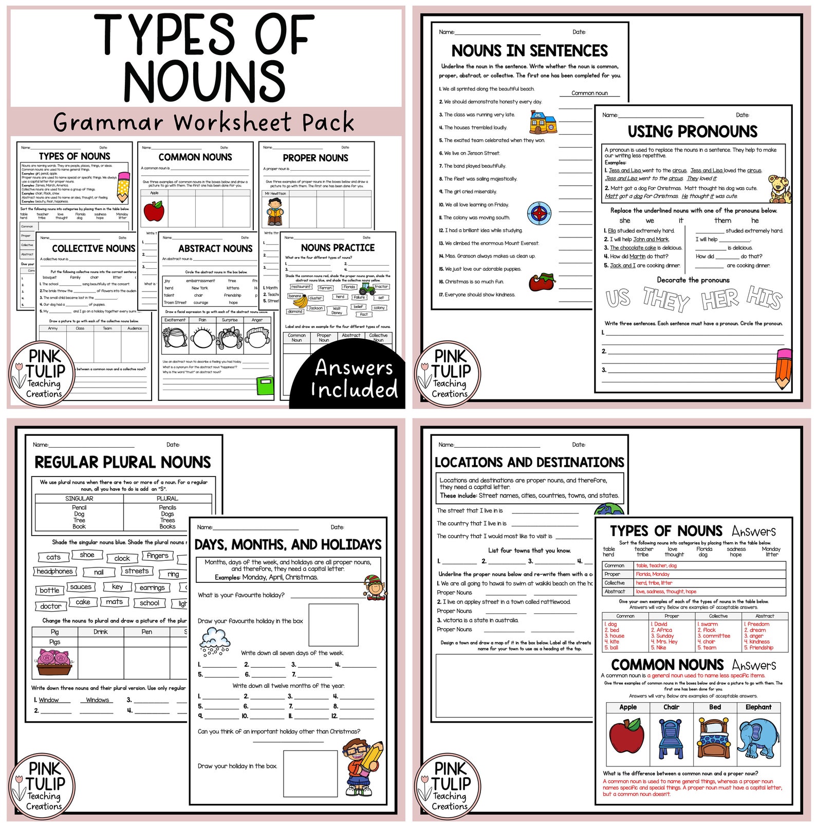 Types of Nouns Bundle - Worksheet Pack and Guided Teaching Powerpoint ...