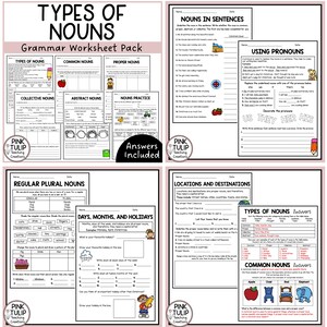 Types of Nouns Bundle - Worksheet Pack and Guided Teaching Powerpoint ...