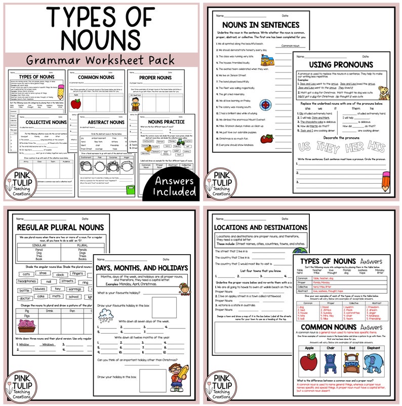Types of Nouns Bundle - Worksheet Pack and Guided Teaching Powerpoint ...