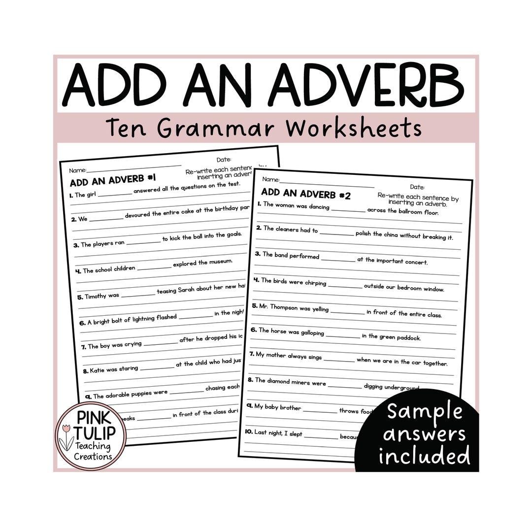 Add an Adverb to the Sentences - Fill in the Blanks Worksheet Pack - Etsy