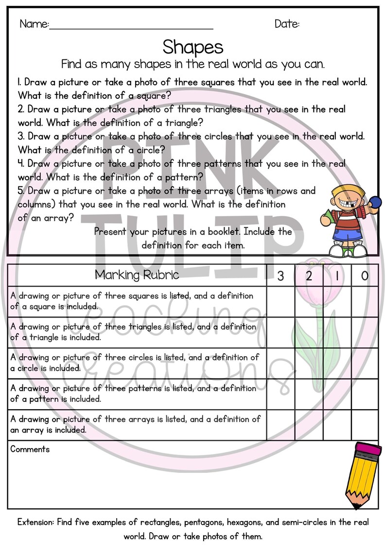 2D Shapes and Patterns Maths Assignment - Etsy