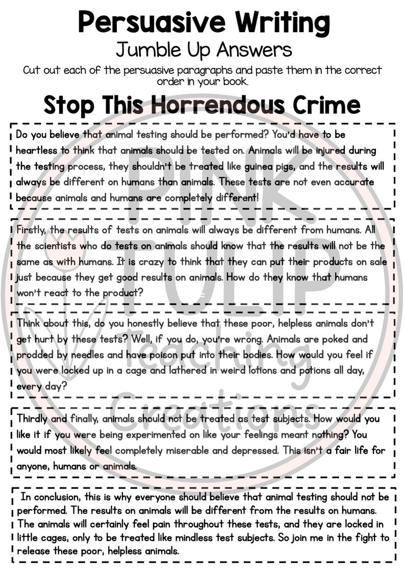 Persuasive Writing - Paragraph Jumble Up - Etsy