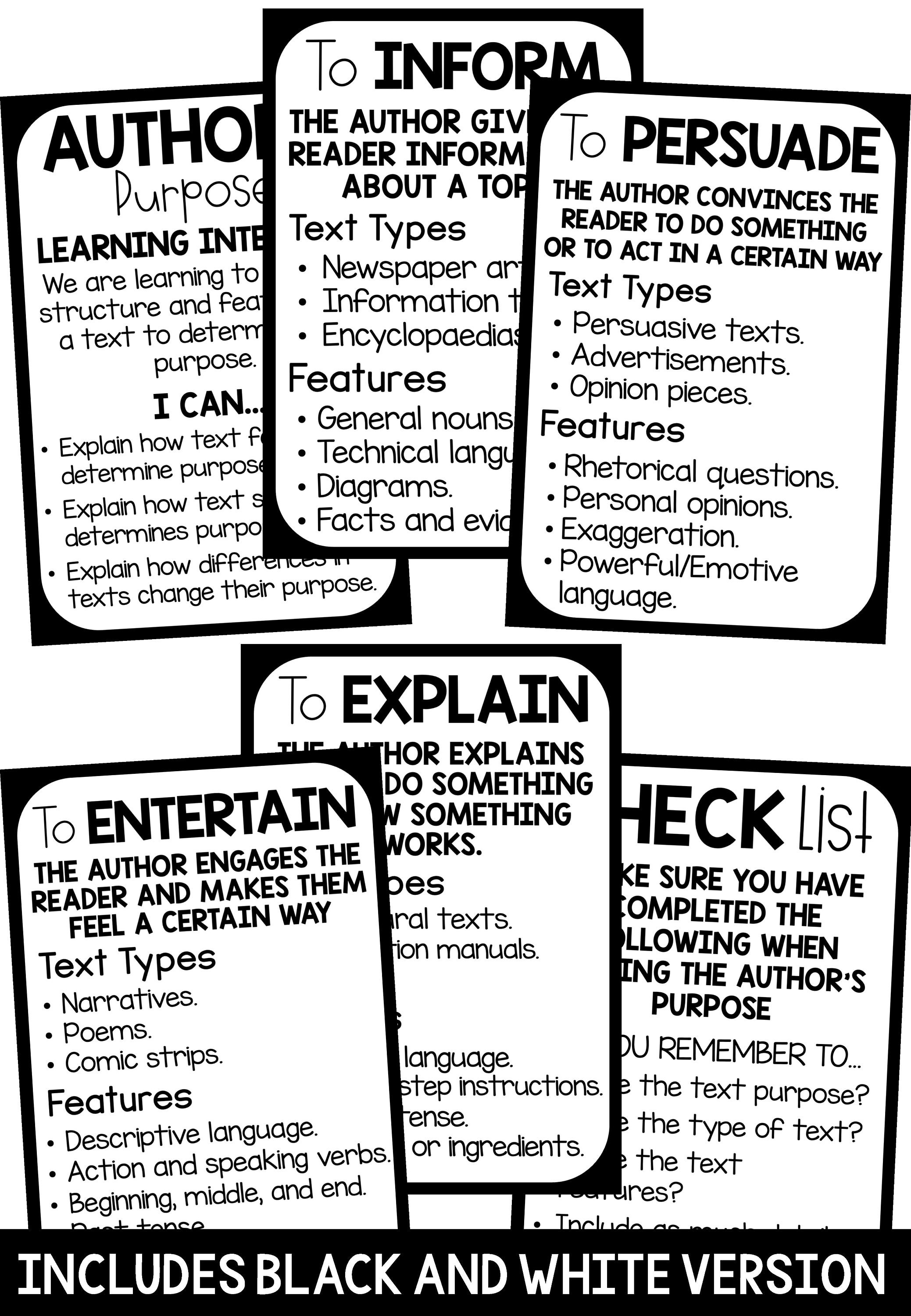 Author's Purpose Reading Posters - Classroom Decor - Etsy