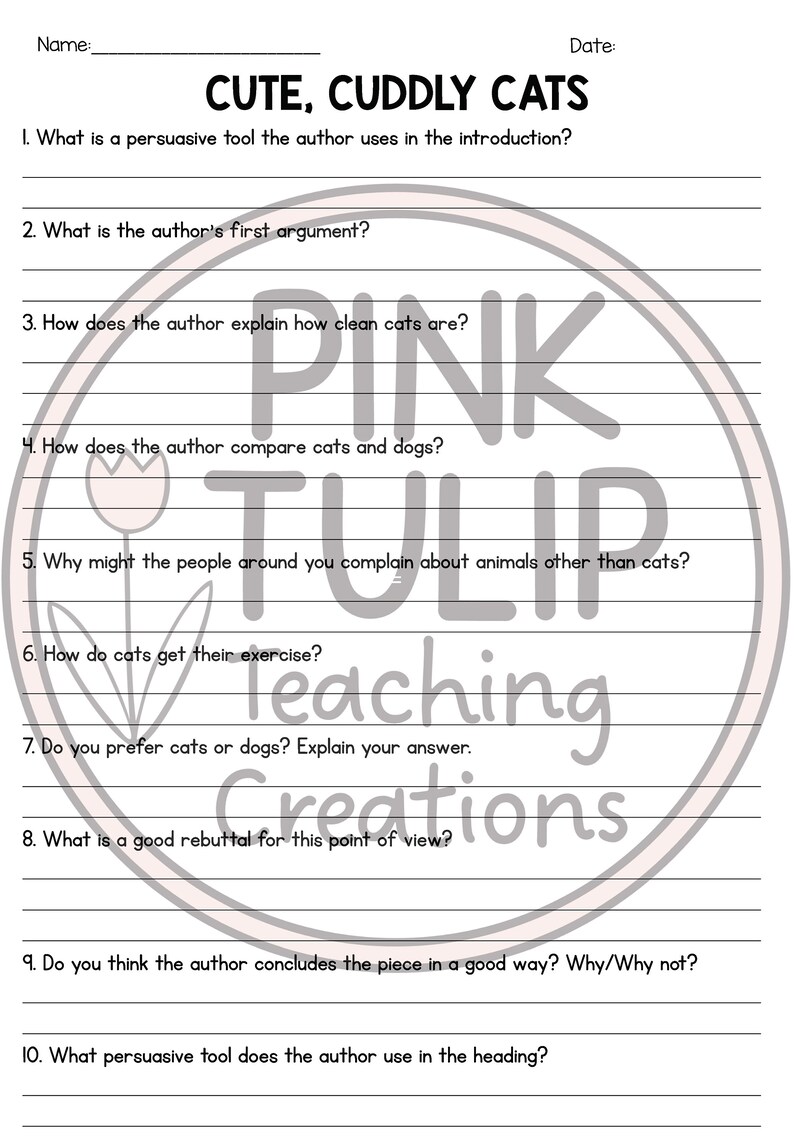 Persuasive Writing Comprehension Cute, Cuddly Cats - Etsy