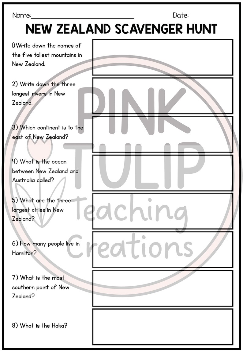 New Zealand Scavenger Hunt - Research Task - Etsy