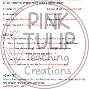 Nouns, Pronouns, and Capital Letters - Grammar Worksheets With Answers ...