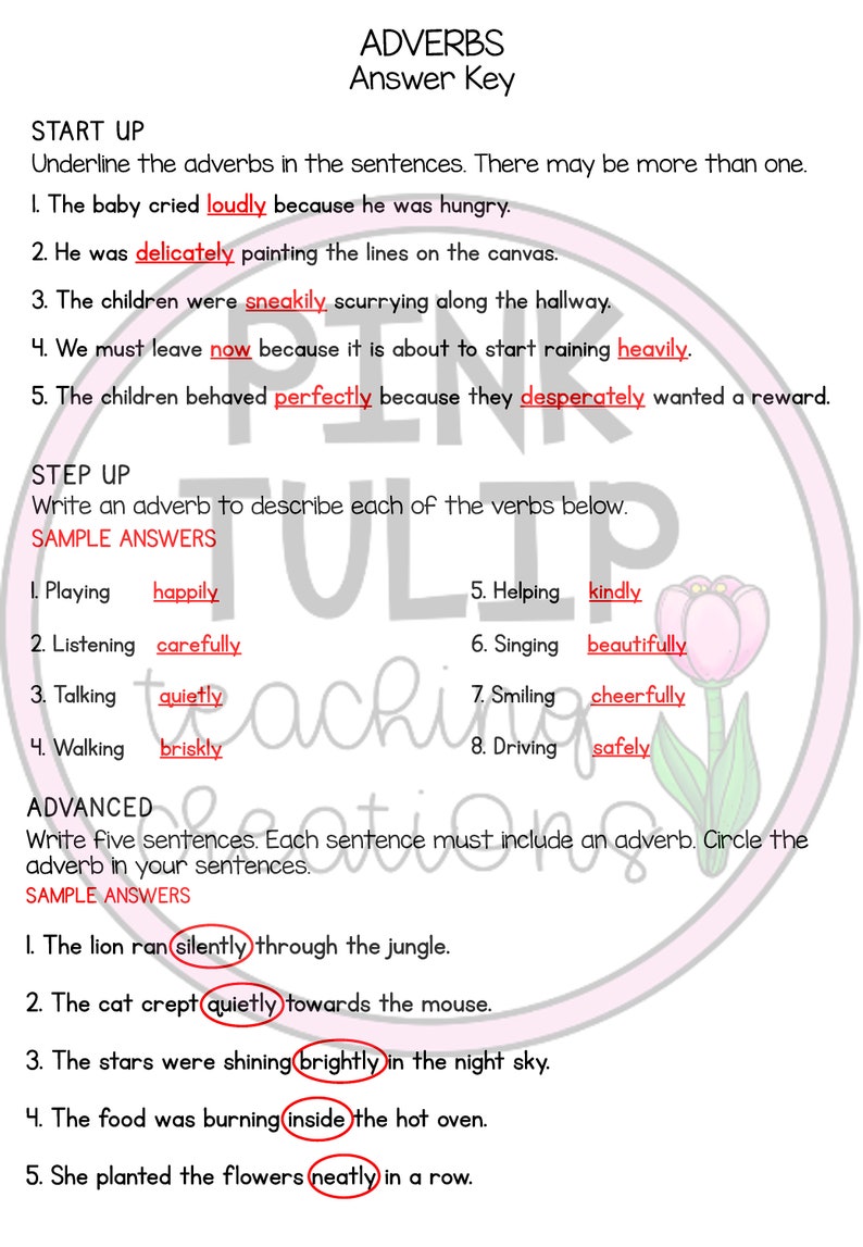 Adjectives and Adverbs Grammar Worksheets With Answers - Etsy