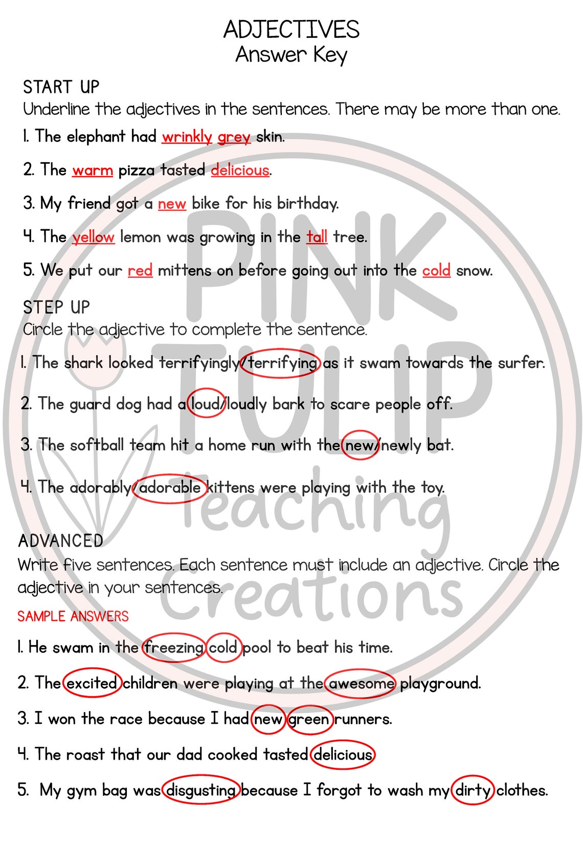 Adjectives and Adverbs - Grammar Worksheets With Answers - Etsy
