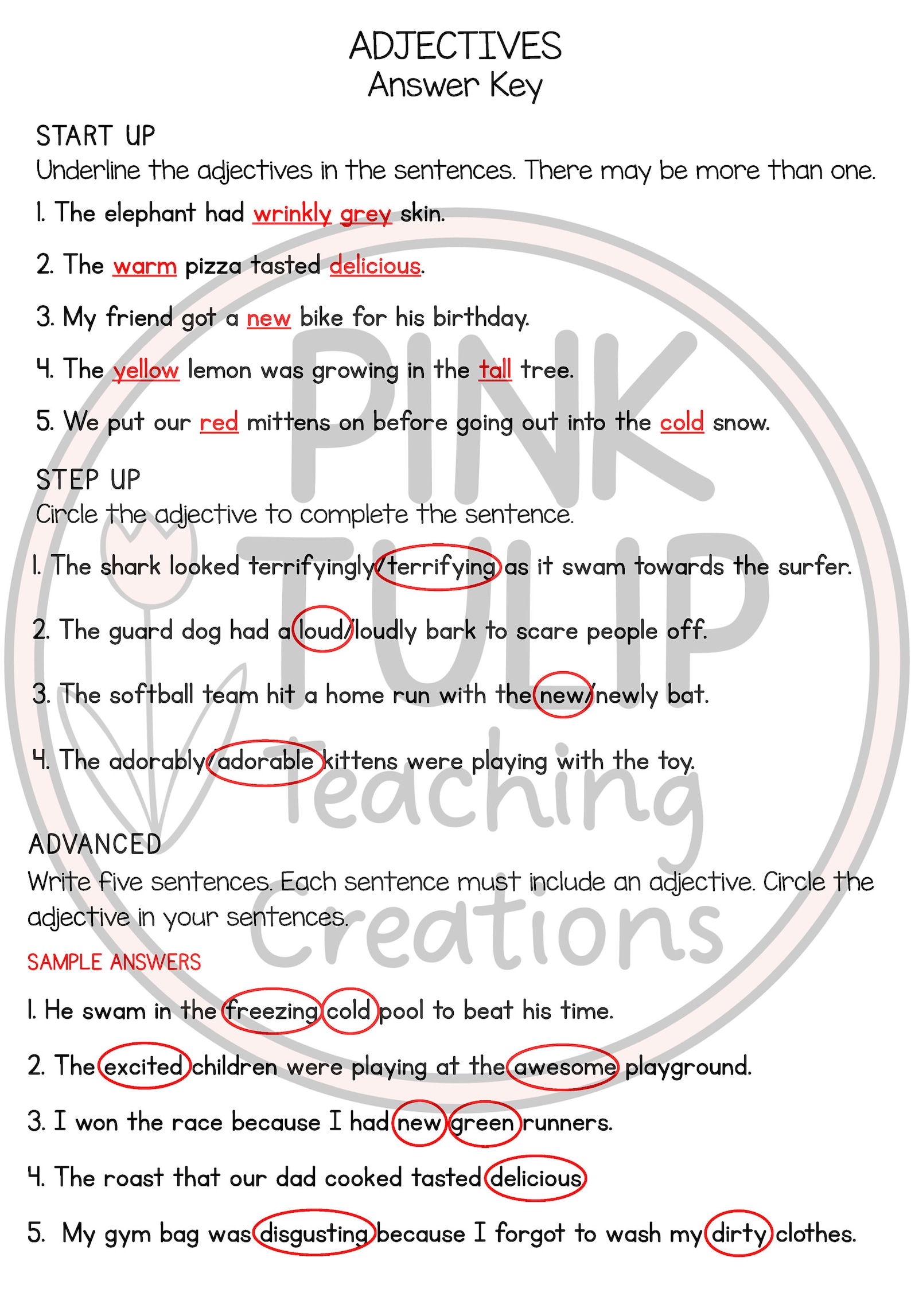 Adjectives and Adverbs - Grammar Worksheets With Answers - Etsy