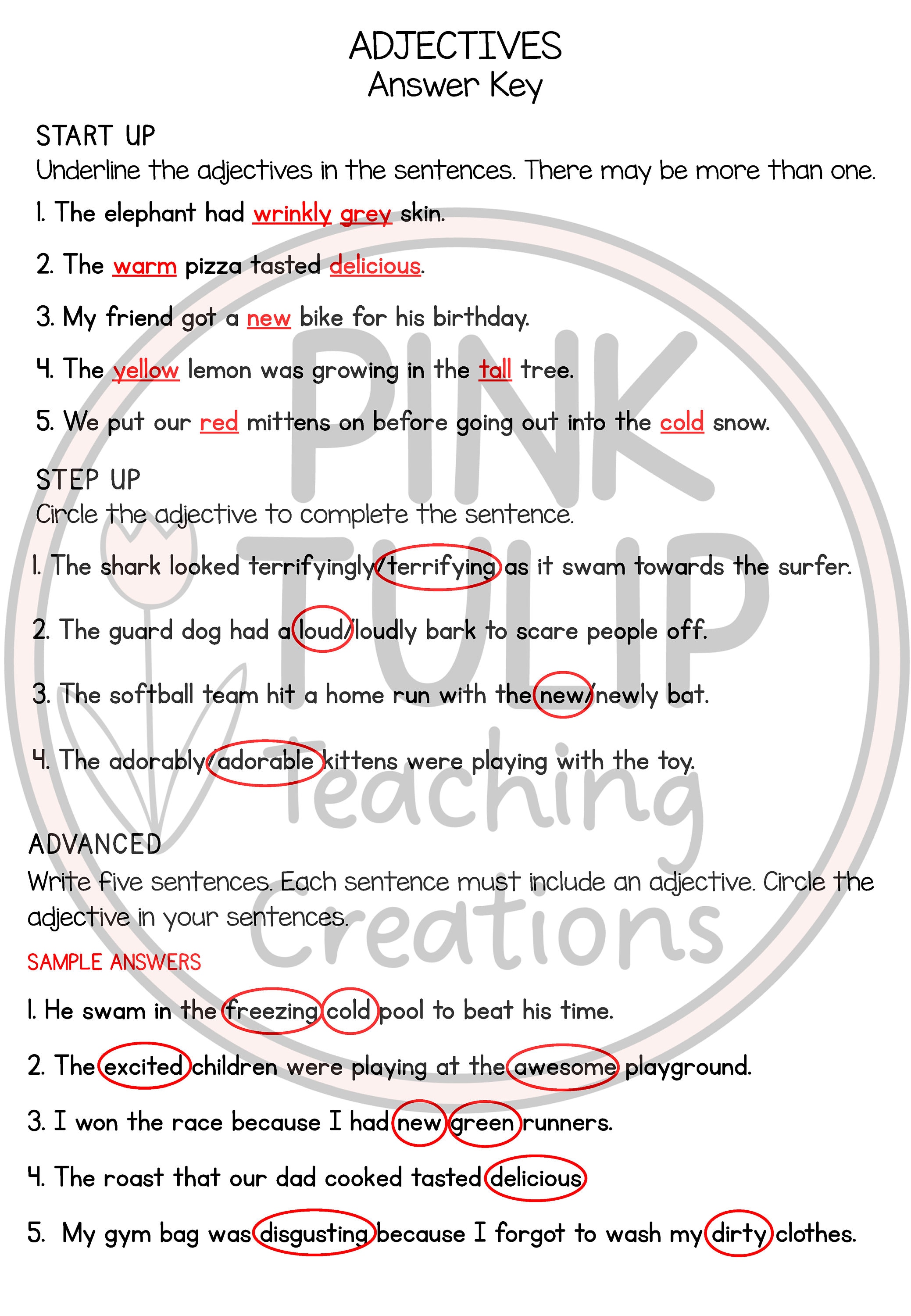 Adjectives and Adverbs - Grammar Worksheets With Answers - Etsy