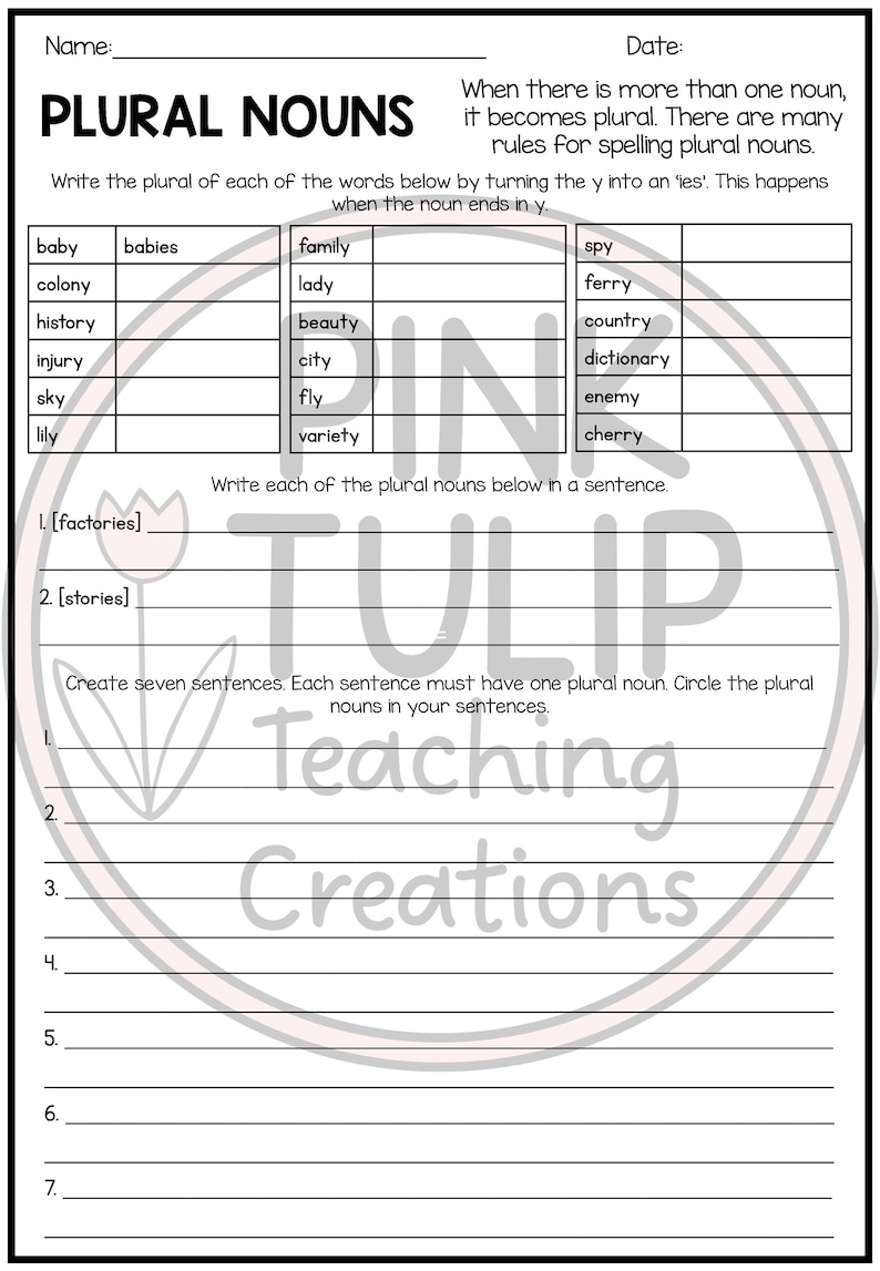 Plural Nouns Worksheets - No Prep Printables - Etsy