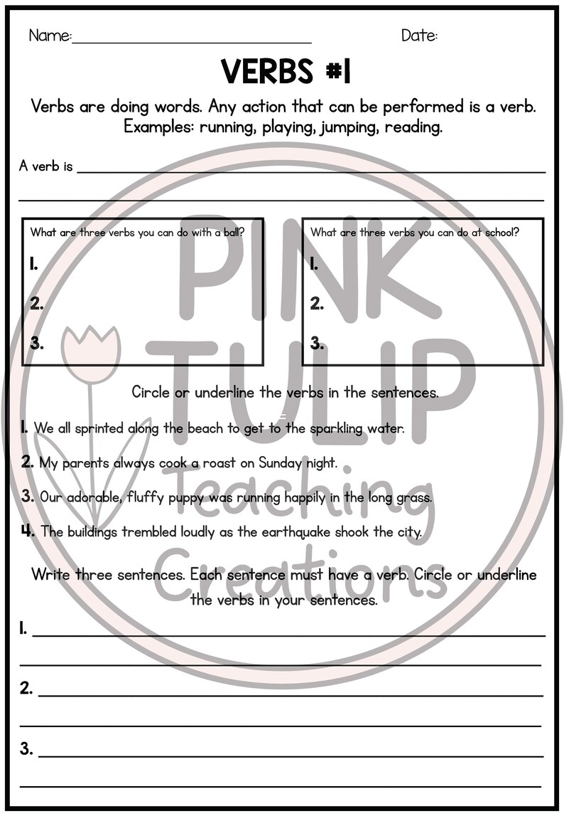 Verbs Mini Unit - Structured Worksheet Pack - Etsy