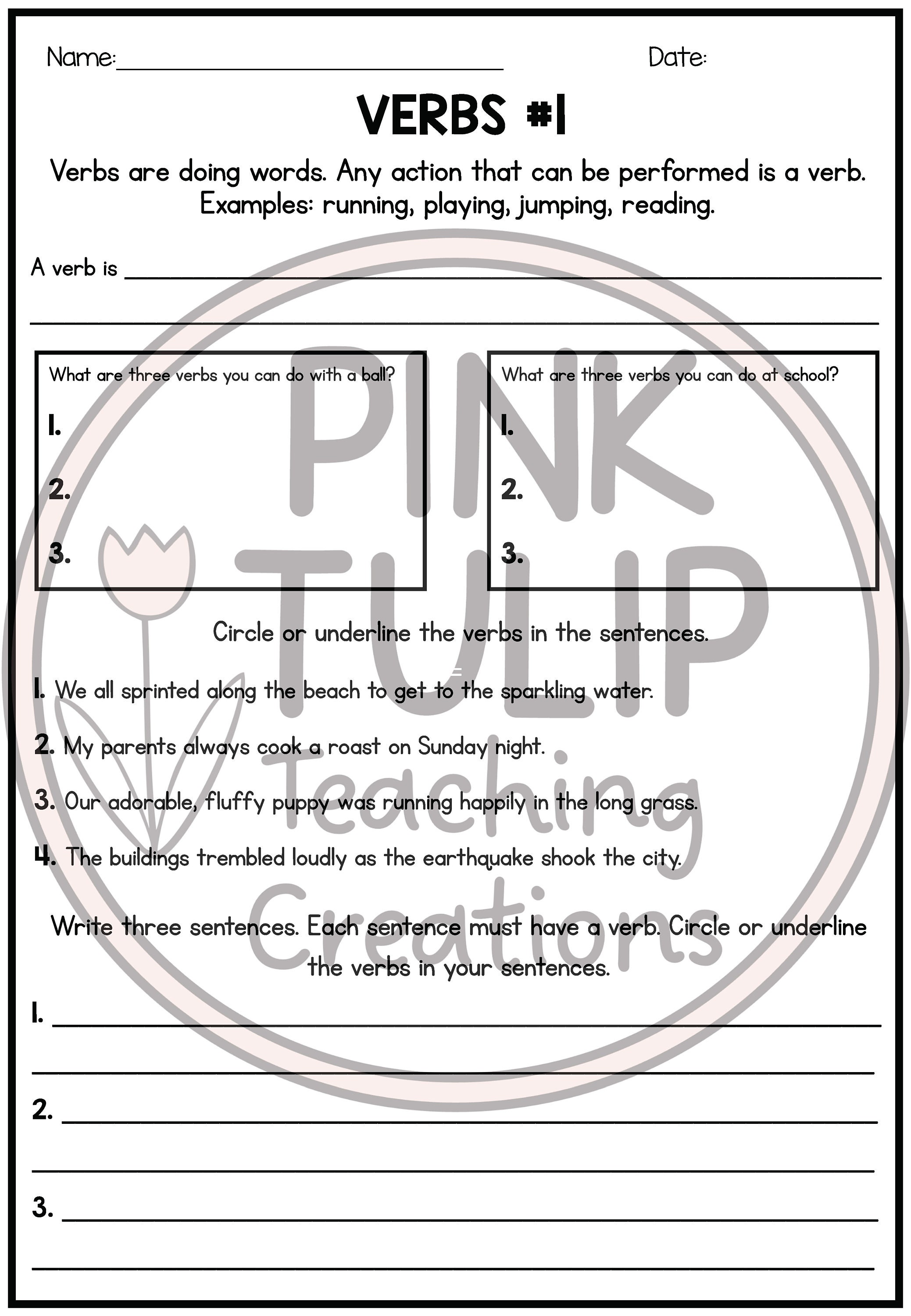 Verbs Mini Unit - Structured Worksheet Pack - Etsy