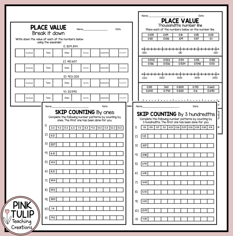 Decimal Place Value Into the Thousandths - Worksheet Pack - Etsy