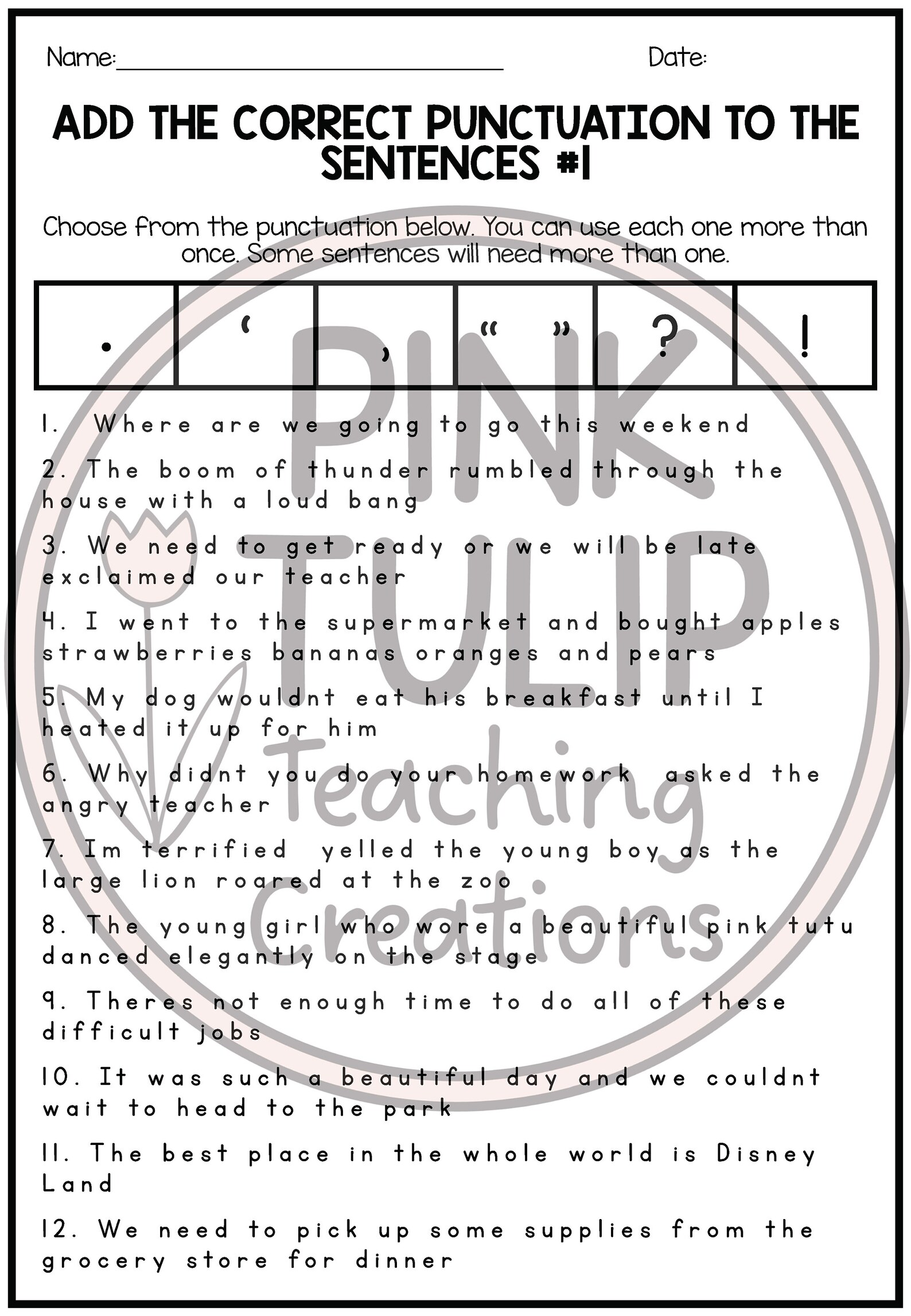 Add Punctuation to the Sentences - Worksheet Pack - Etsy