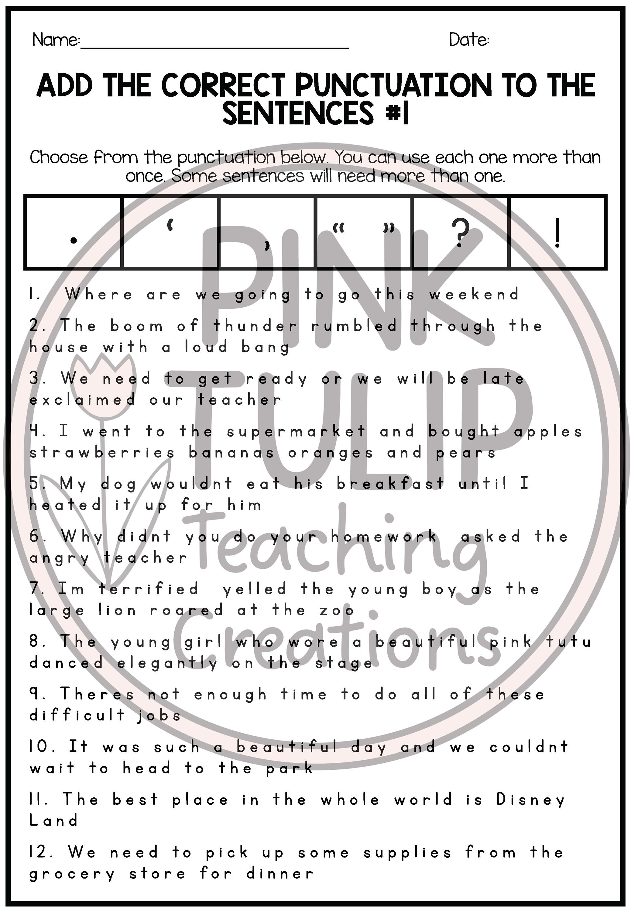 Add Punctuation to the Sentences - Worksheet Pack - Etsy