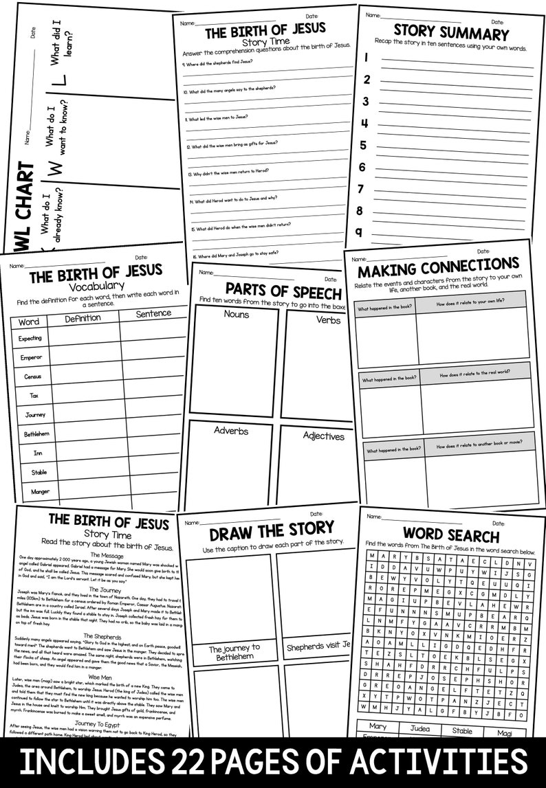 The Birth of Jesus - Story and Activity Pack - Etsy