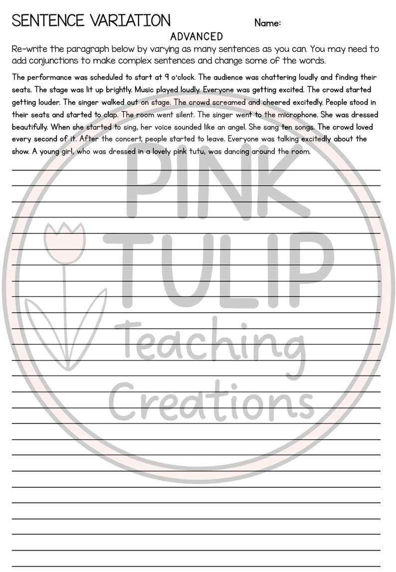 Complex Sentences and Sentence Variation - Grammar Worksheets With ...