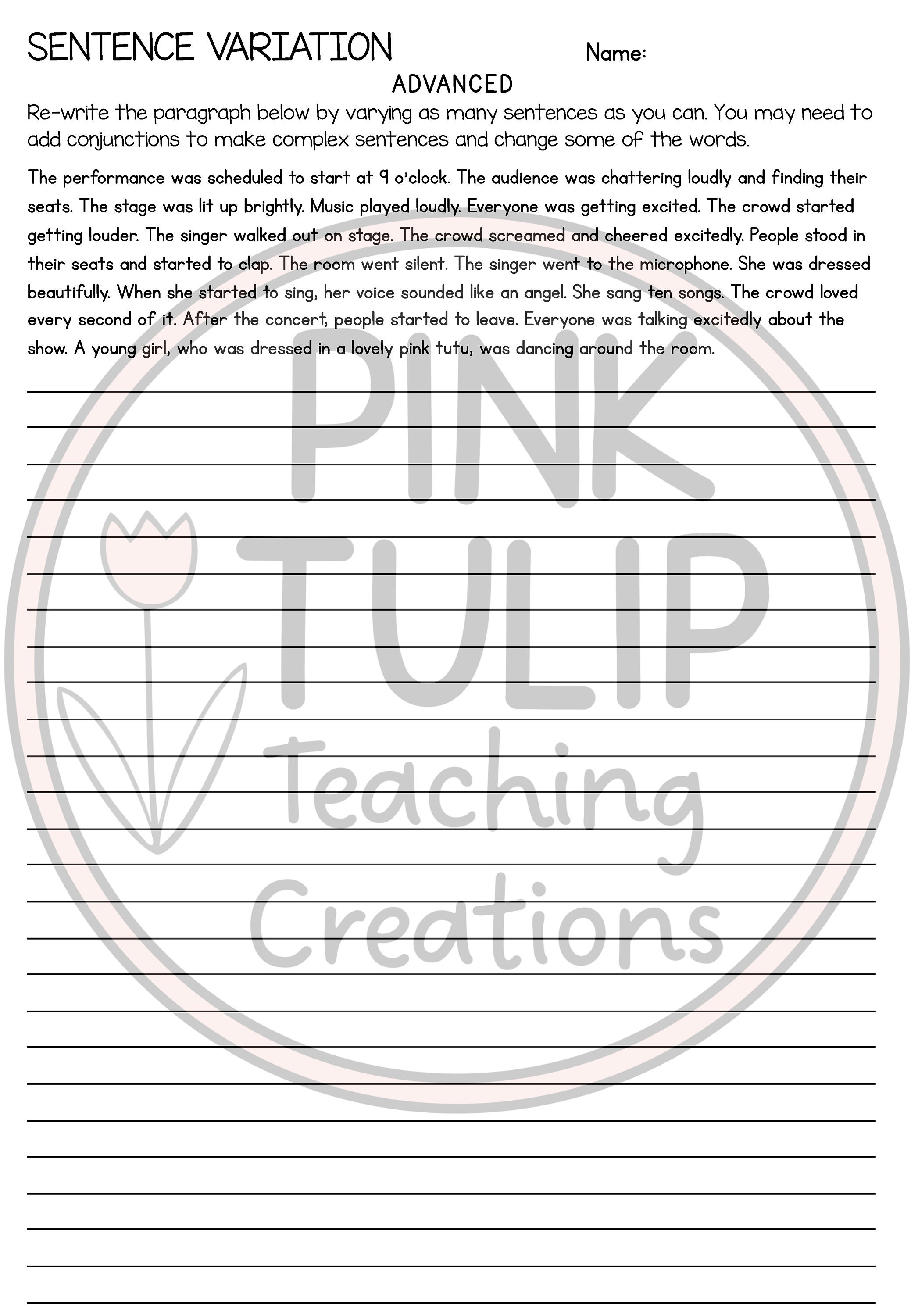 Complex Sentences and Sentence Variation - Grammar Worksheets With ...