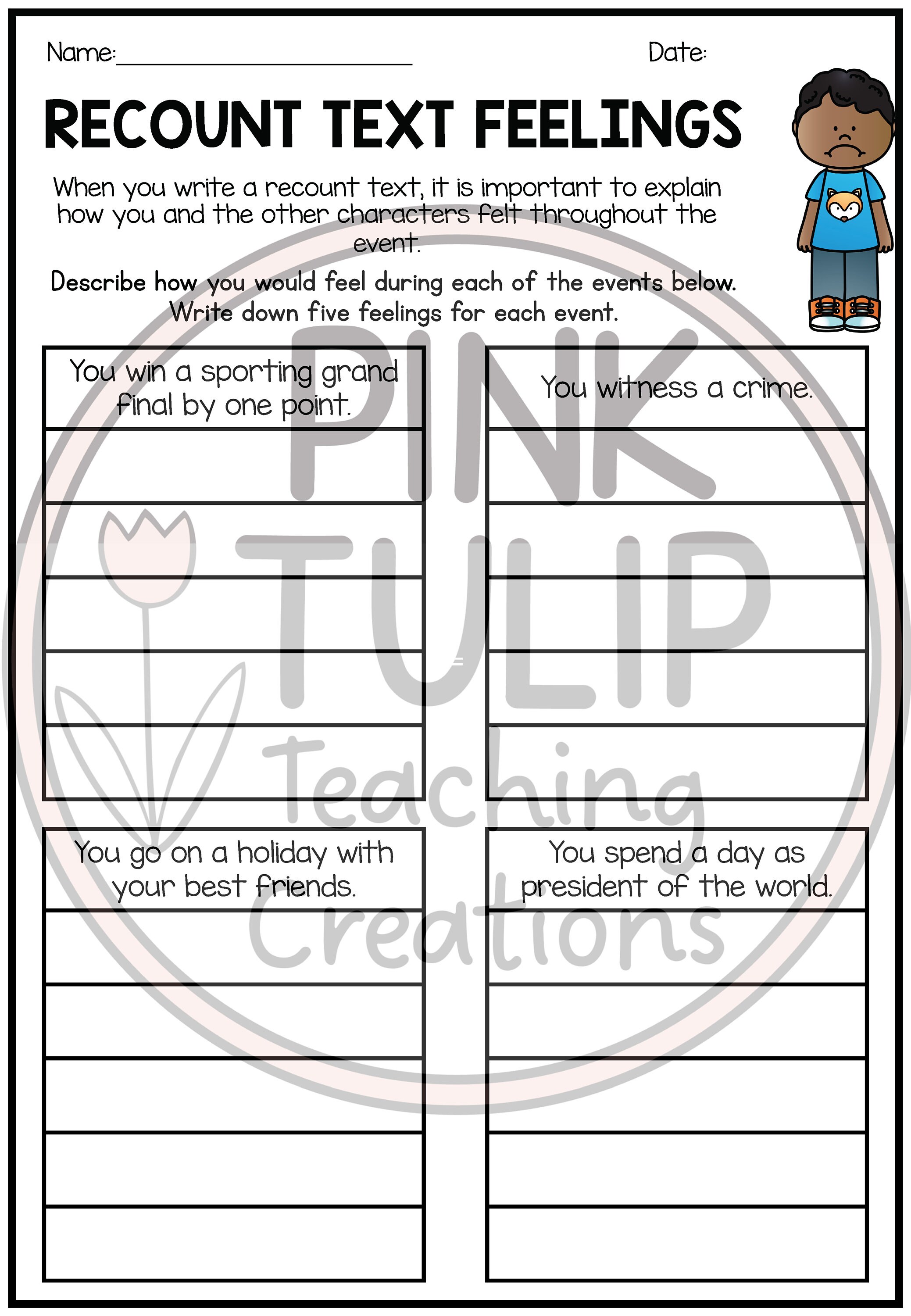 Recount Writing - Feelings and Emotions Worksheets - Etsy