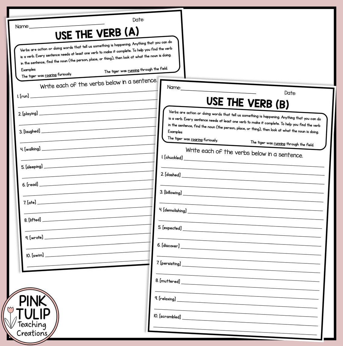 Verbs - Worksheet Pack With Answers - Etsy