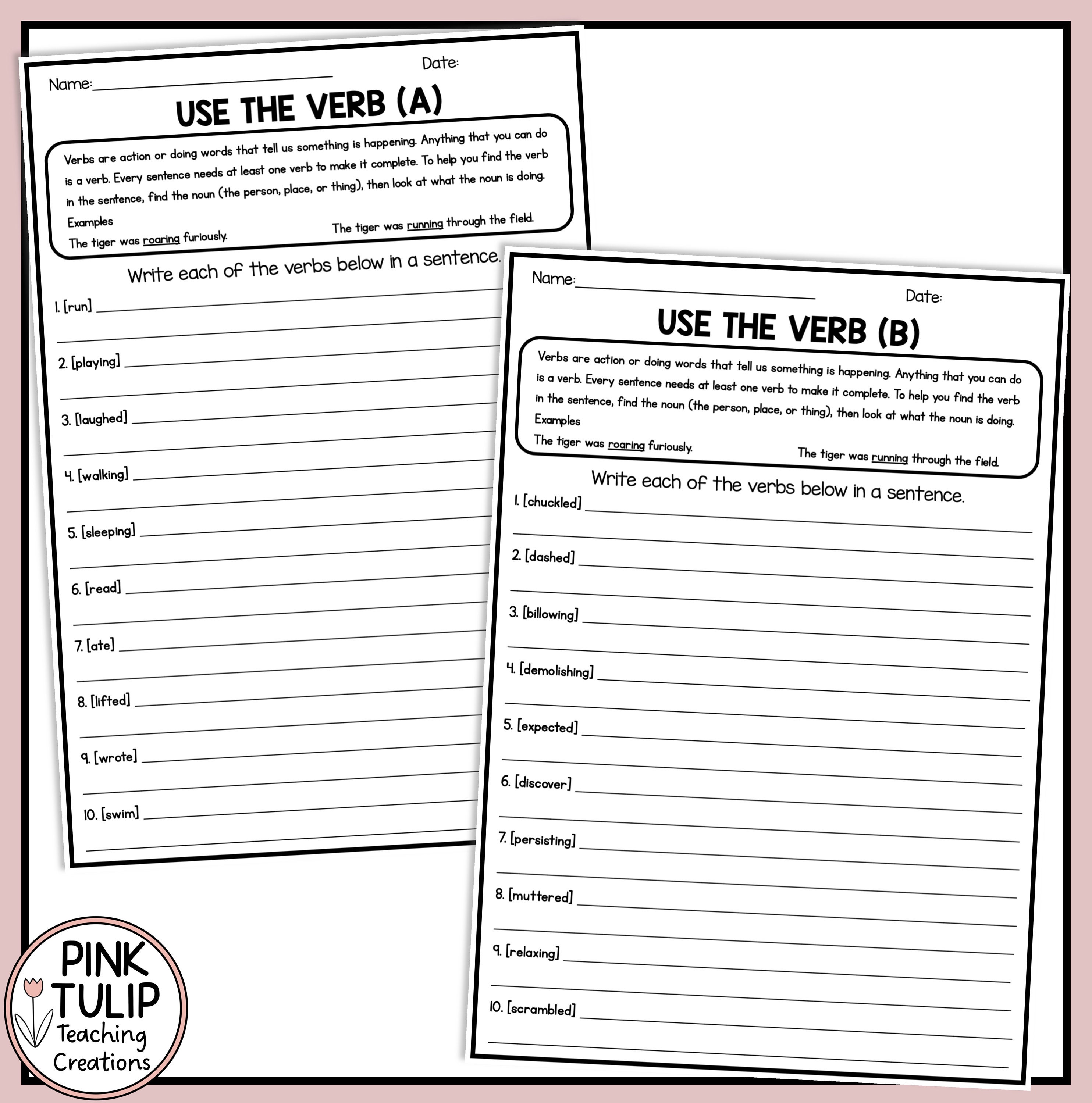 Verbs - Worksheet Pack With Answers - Etsy