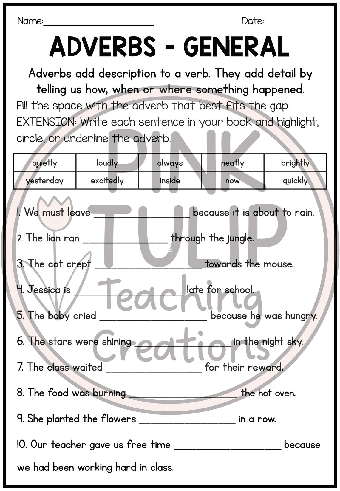 Parts of Speech - Fill the Blanks Worksheets - Etsy