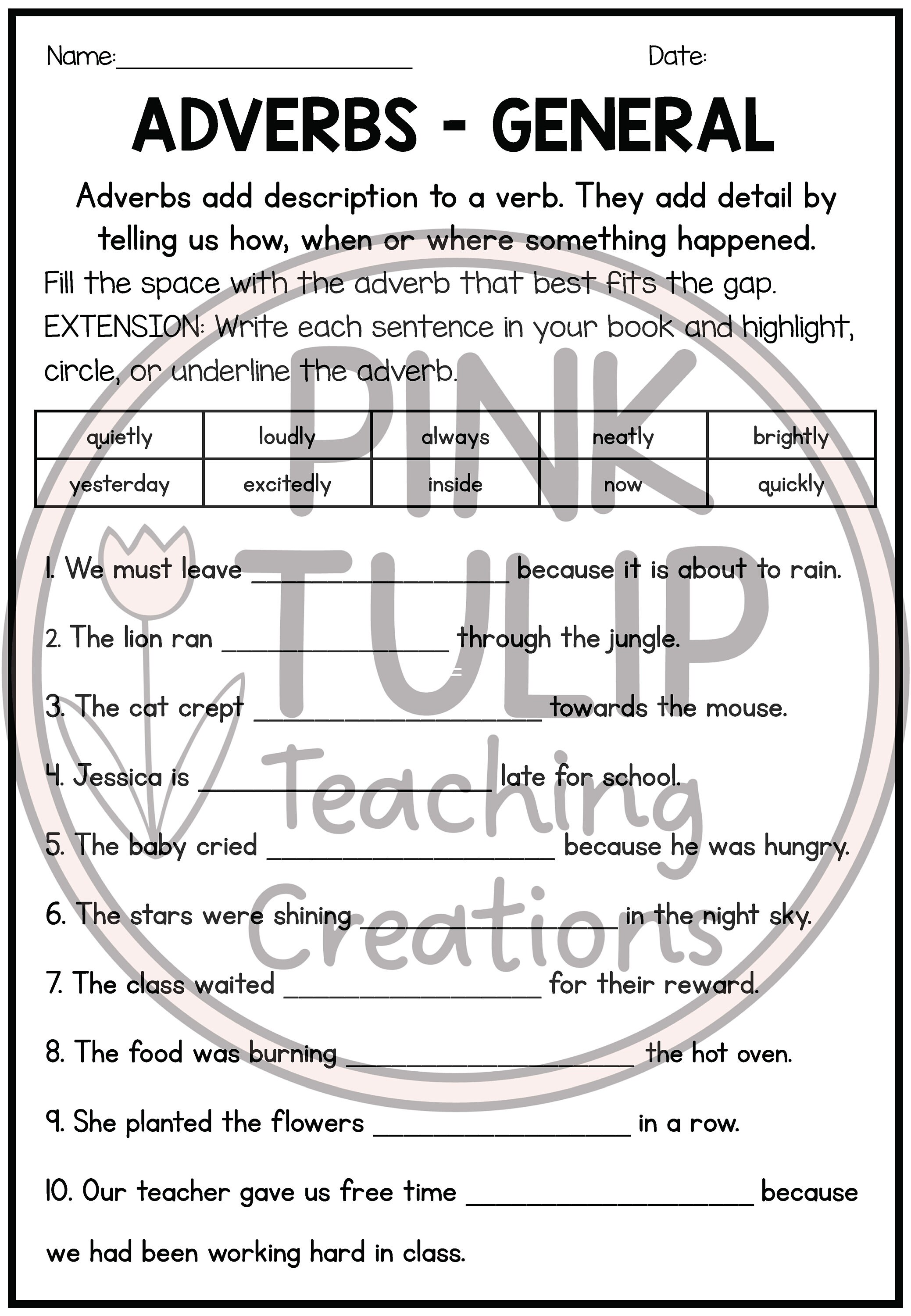 Parts of Speech - Fill the Blanks Worksheets - Etsy