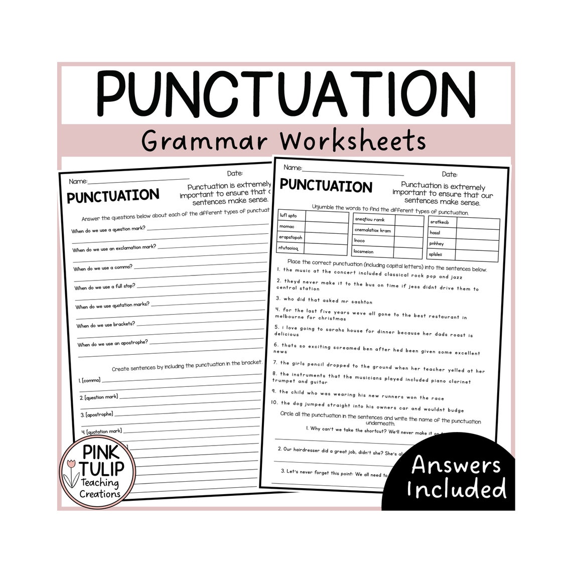 Using Punctuation Grammar Worksheets - No Prep Printables - Etsy