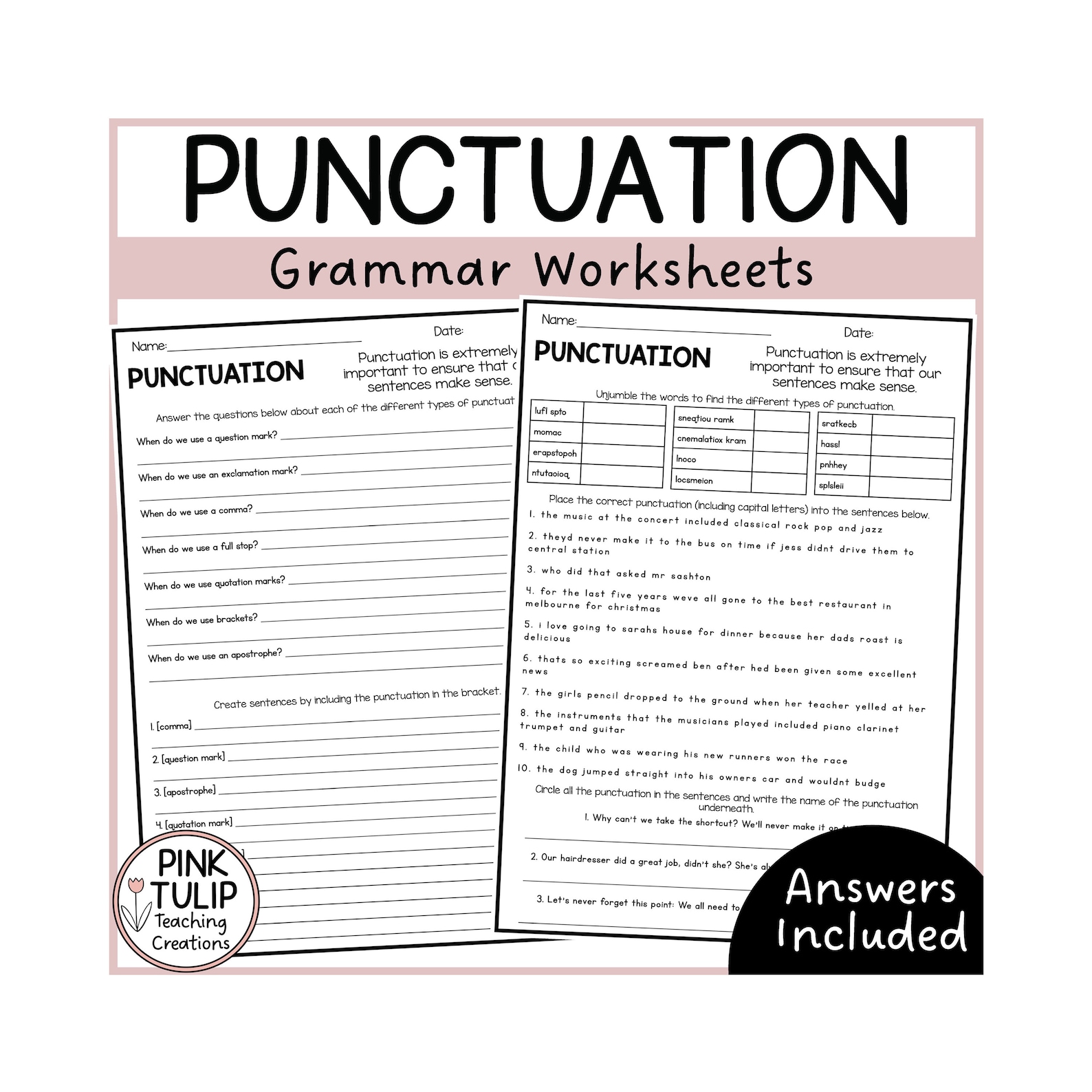 Using Punctuation Grammar Worksheets - No Prep Printables - Etsy