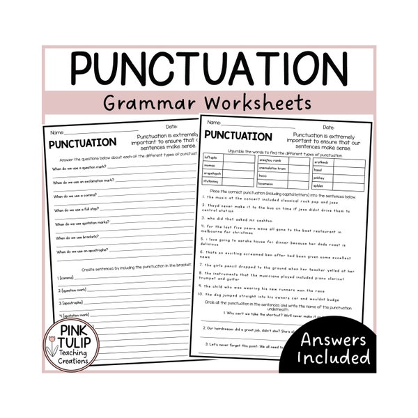 Punctuation Worksheets - Etsy