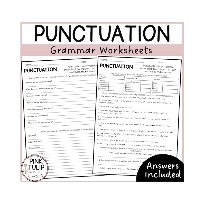 Using Punctuation Grammar Worksheets - No Prep Printables - Etsy