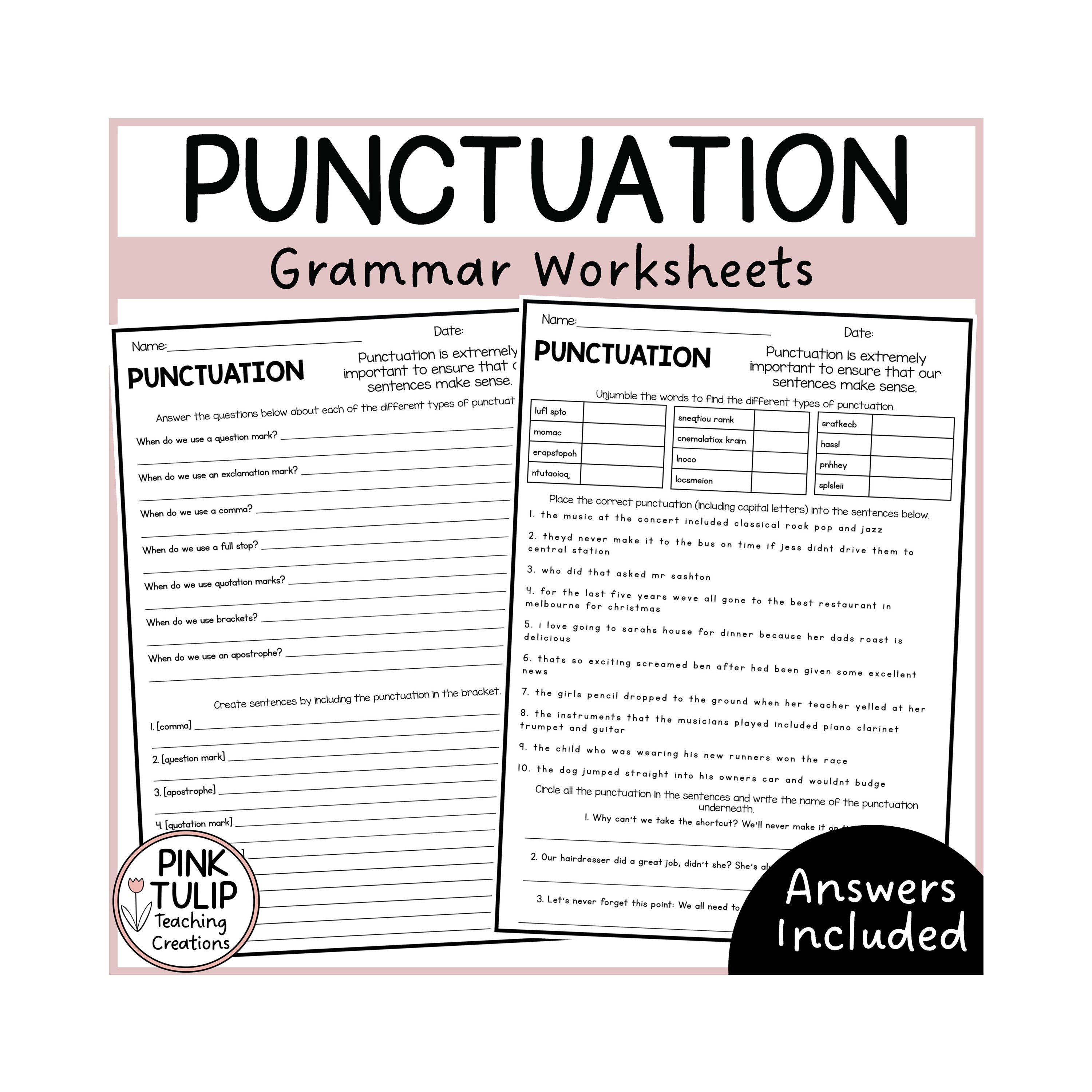 Using Punctuation Grammar Worksheets - No Prep Printables - Etsy
