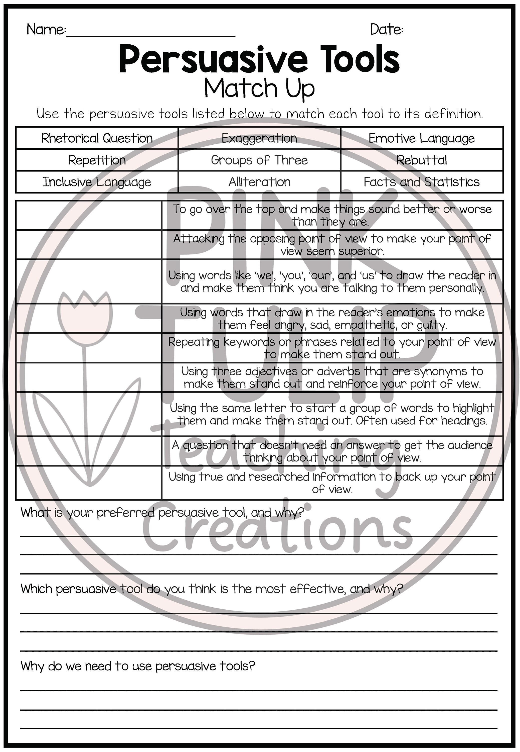 Persuasive Tools Persuasive Writing Worksheets - Etsy