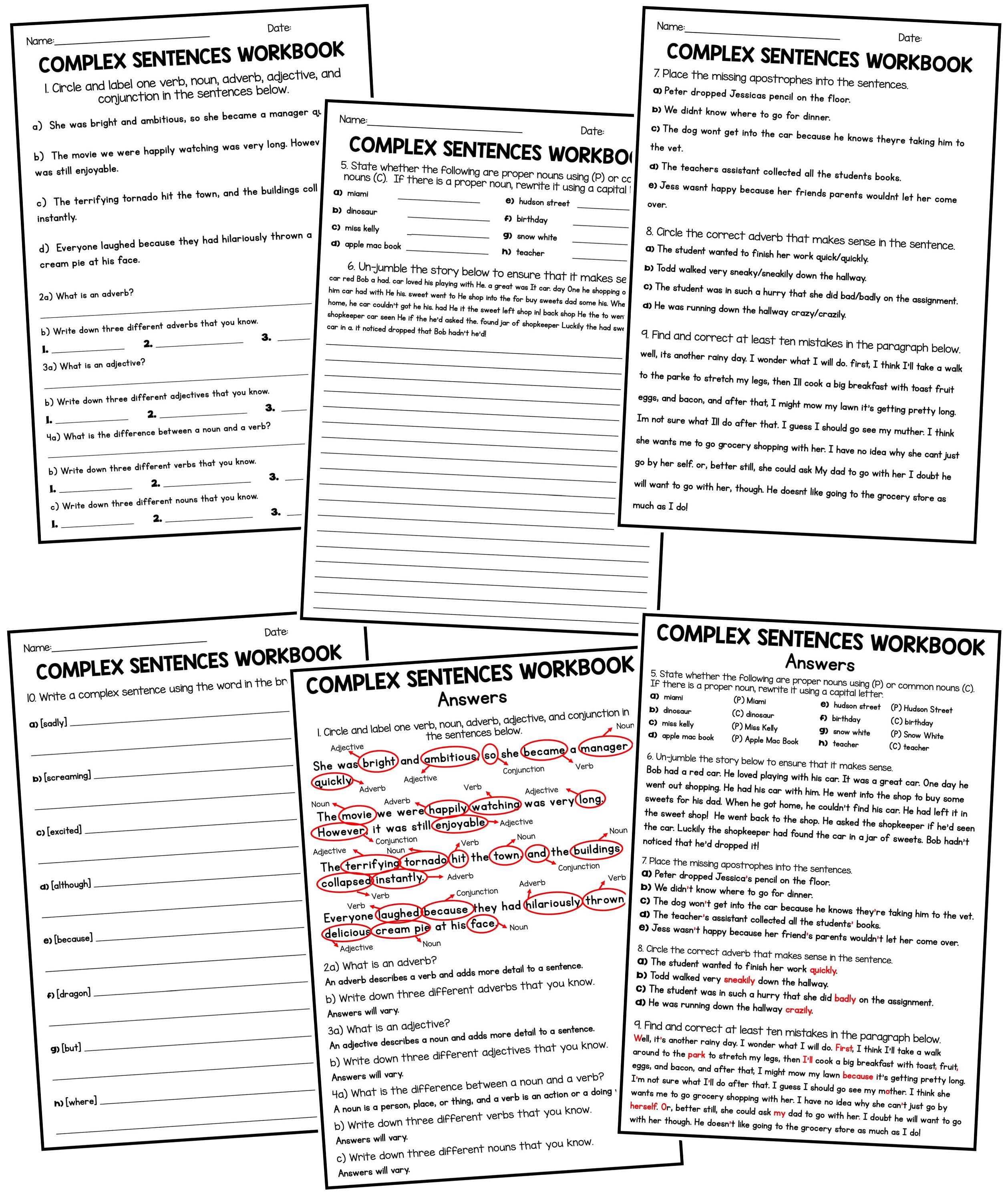 Complex Sentence Workbook - Grammar and Parts of Speech - Etsy