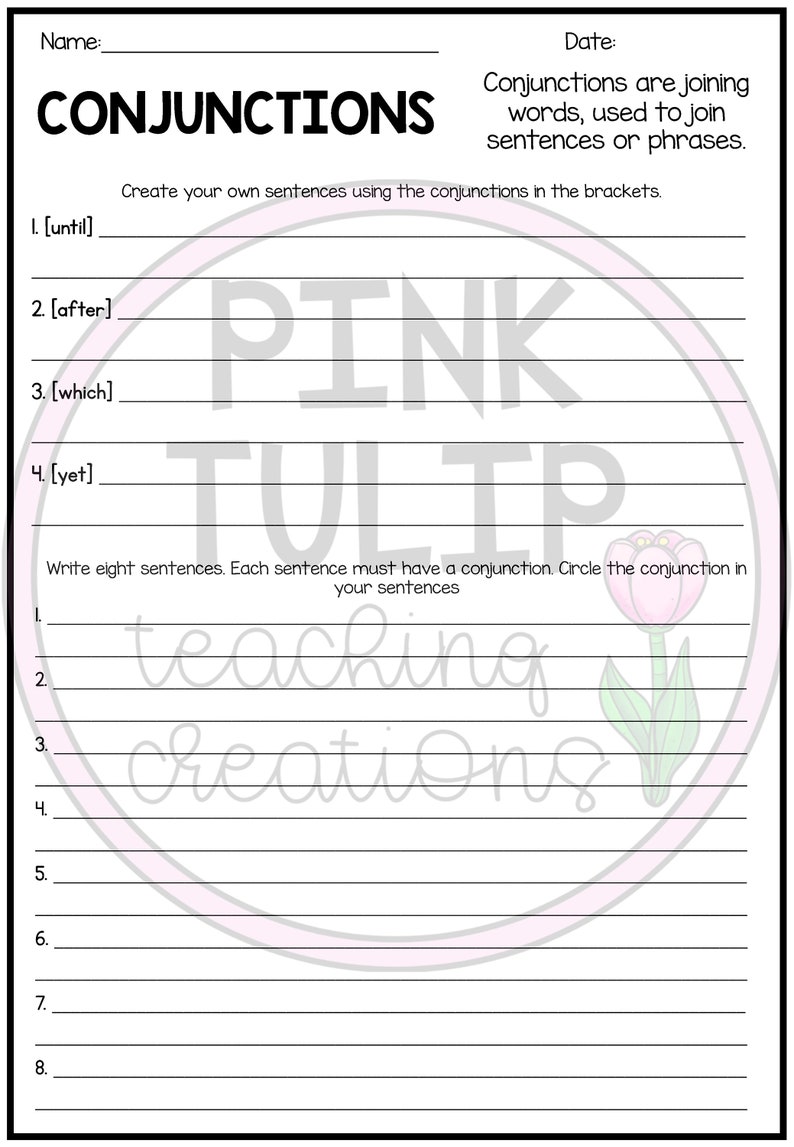 Understanding Conjunctions Worksheets No Prep Printables - Etsy