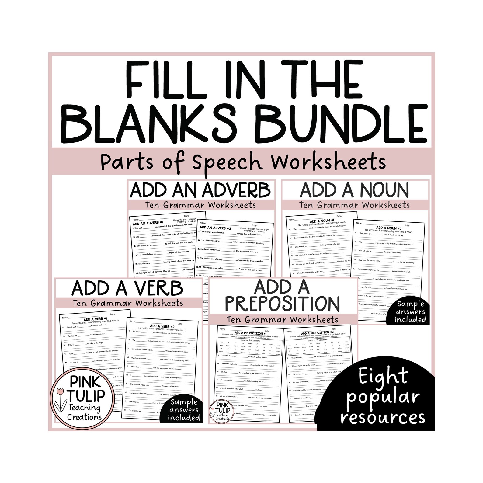Fill in the Blanks Part of Speech and Grammar - Worksheet Bundle - Etsy ...