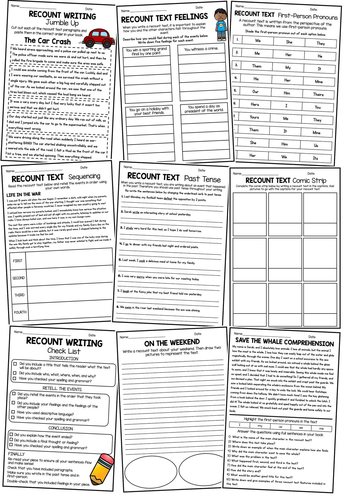 Recount Text Writing Worksheet Pack No Prep Lesson Ideas - Etsy